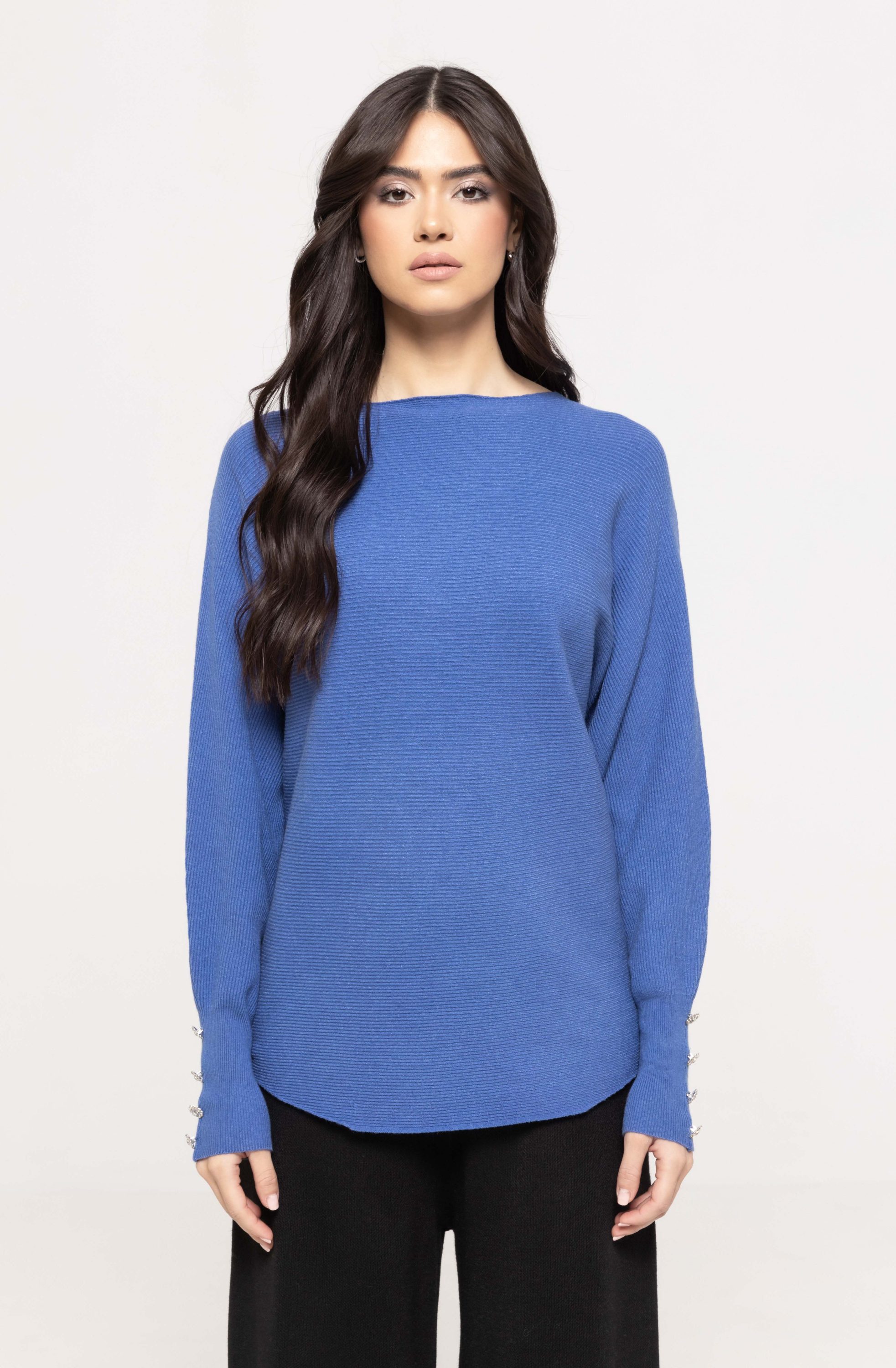 Pulover cu aplicatii nasturi la maneci Aura - ETIC