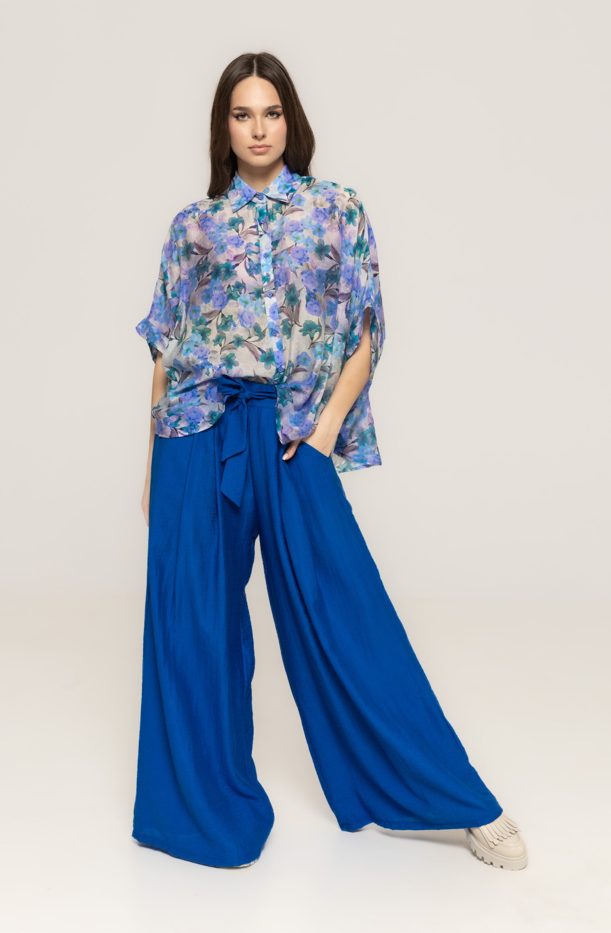 Pantaloni evazati cu cordon in talie Medeea - ETIC