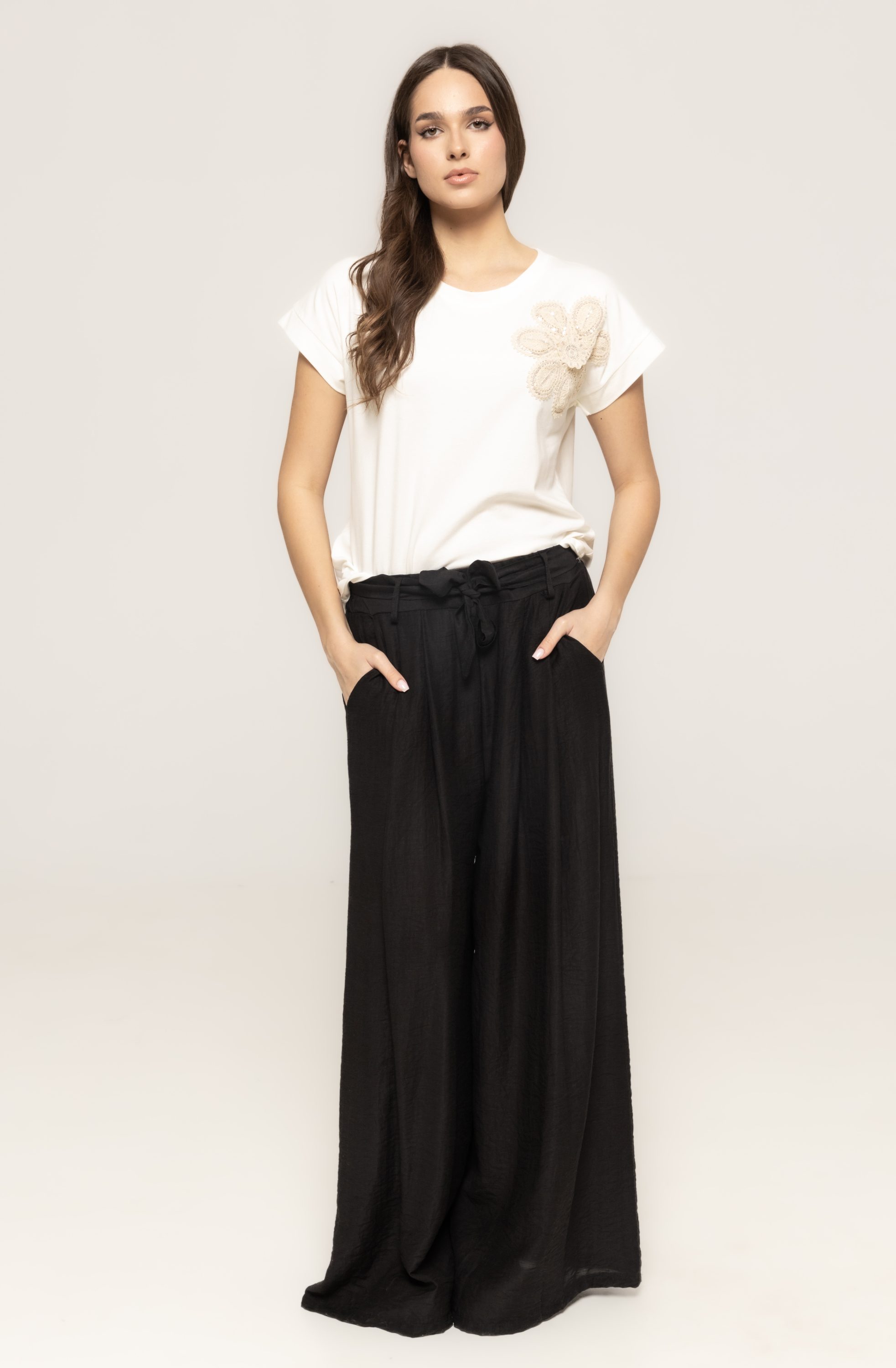 Pantaloni evazati cu cordon in talie Medeea - ETIC