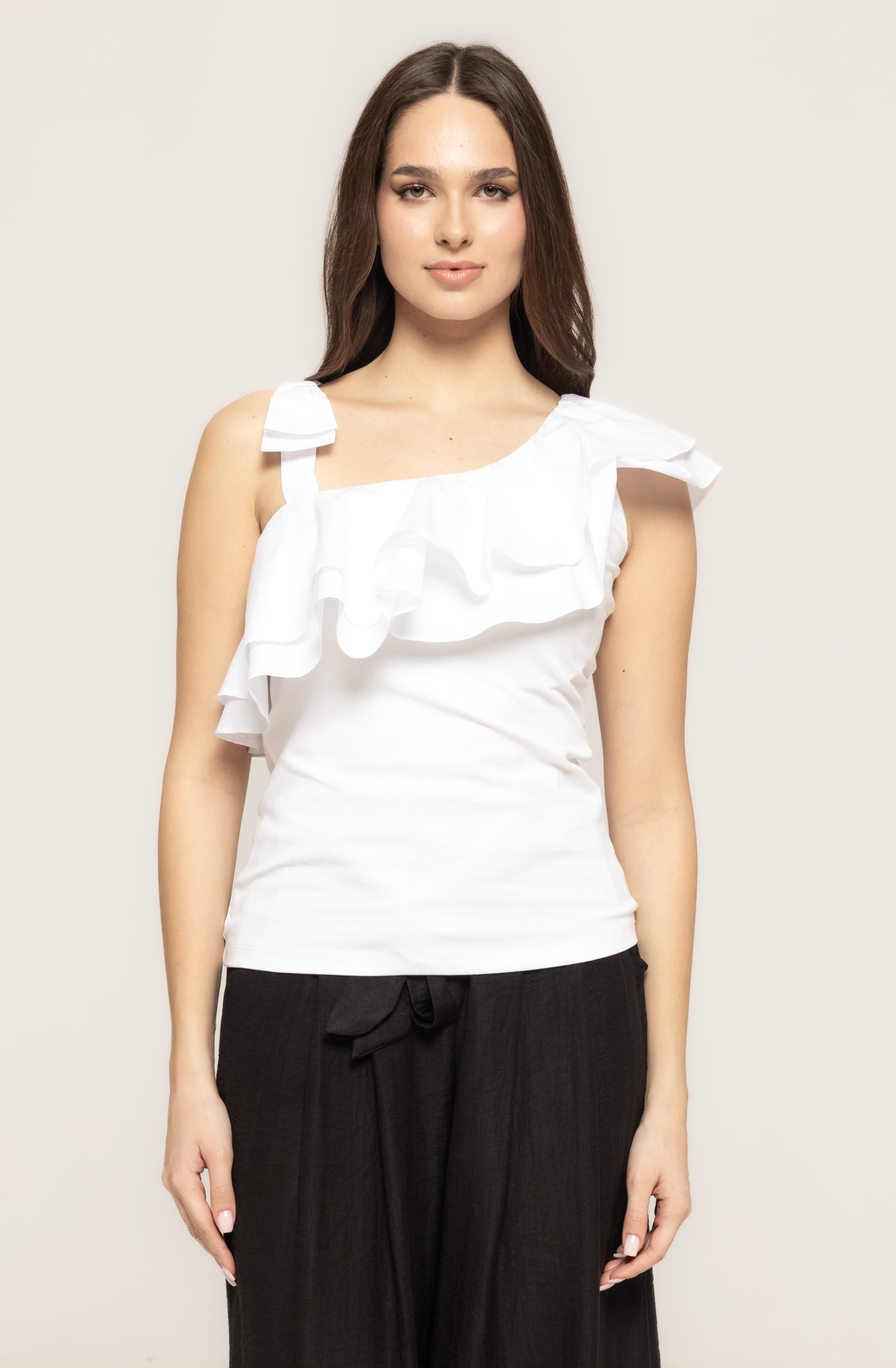 Top asimetric cu volane și bretea decorativă Dalma - ETIC