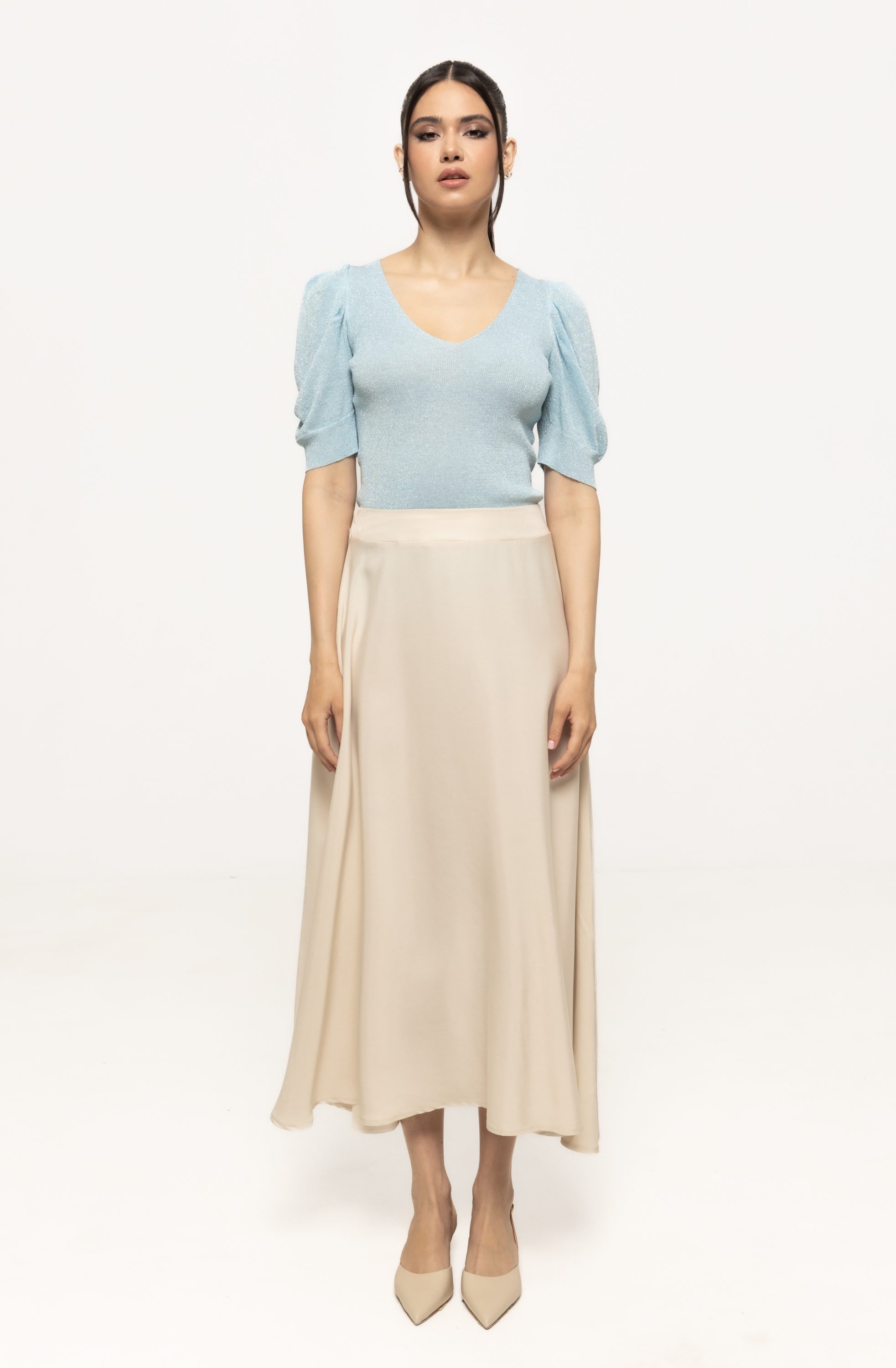 Fustă midi cloș cu talie înaltă Anny - ETIC