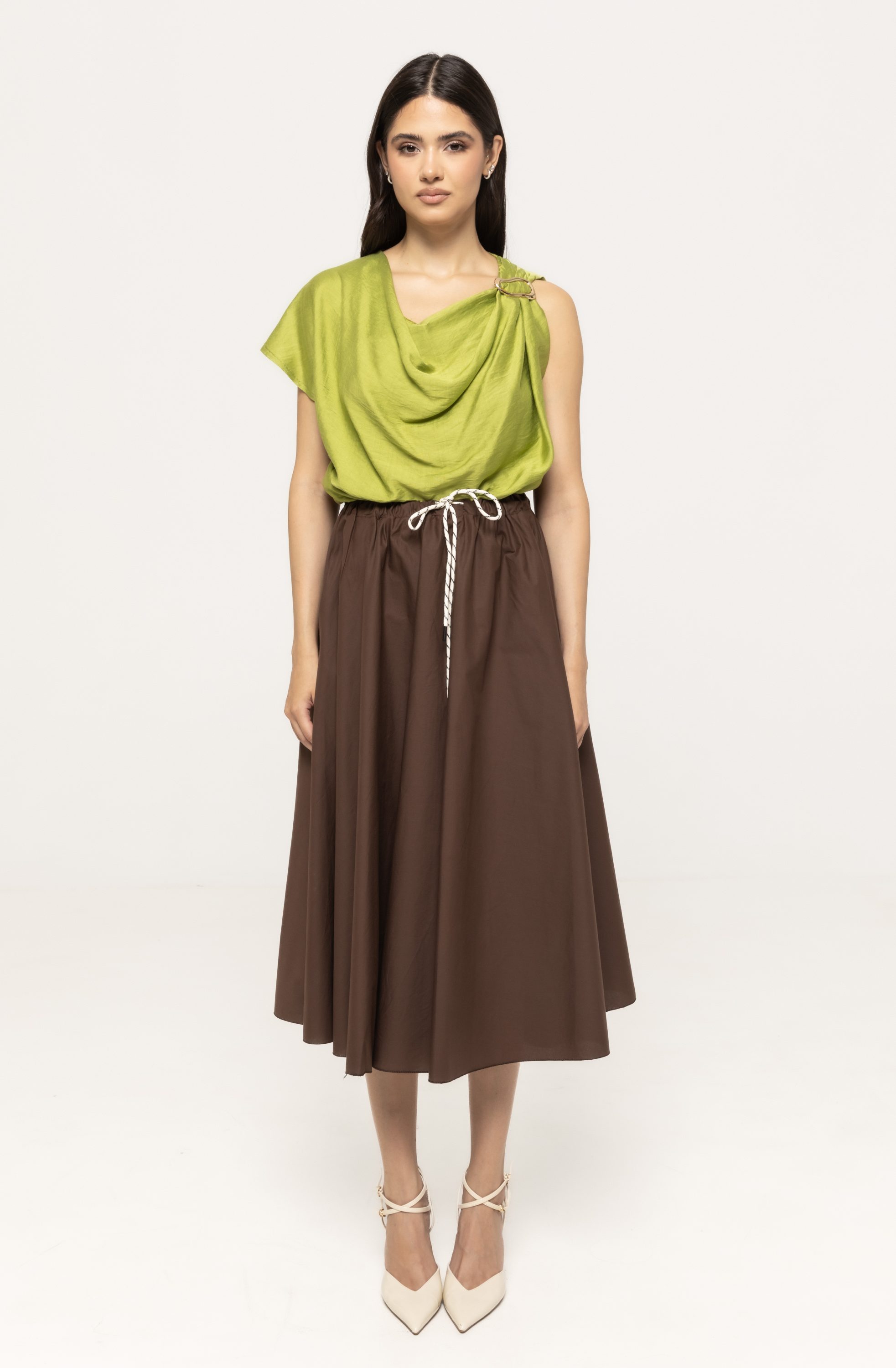 Fustă midi amplă cu talie elastică Nora - ETIC