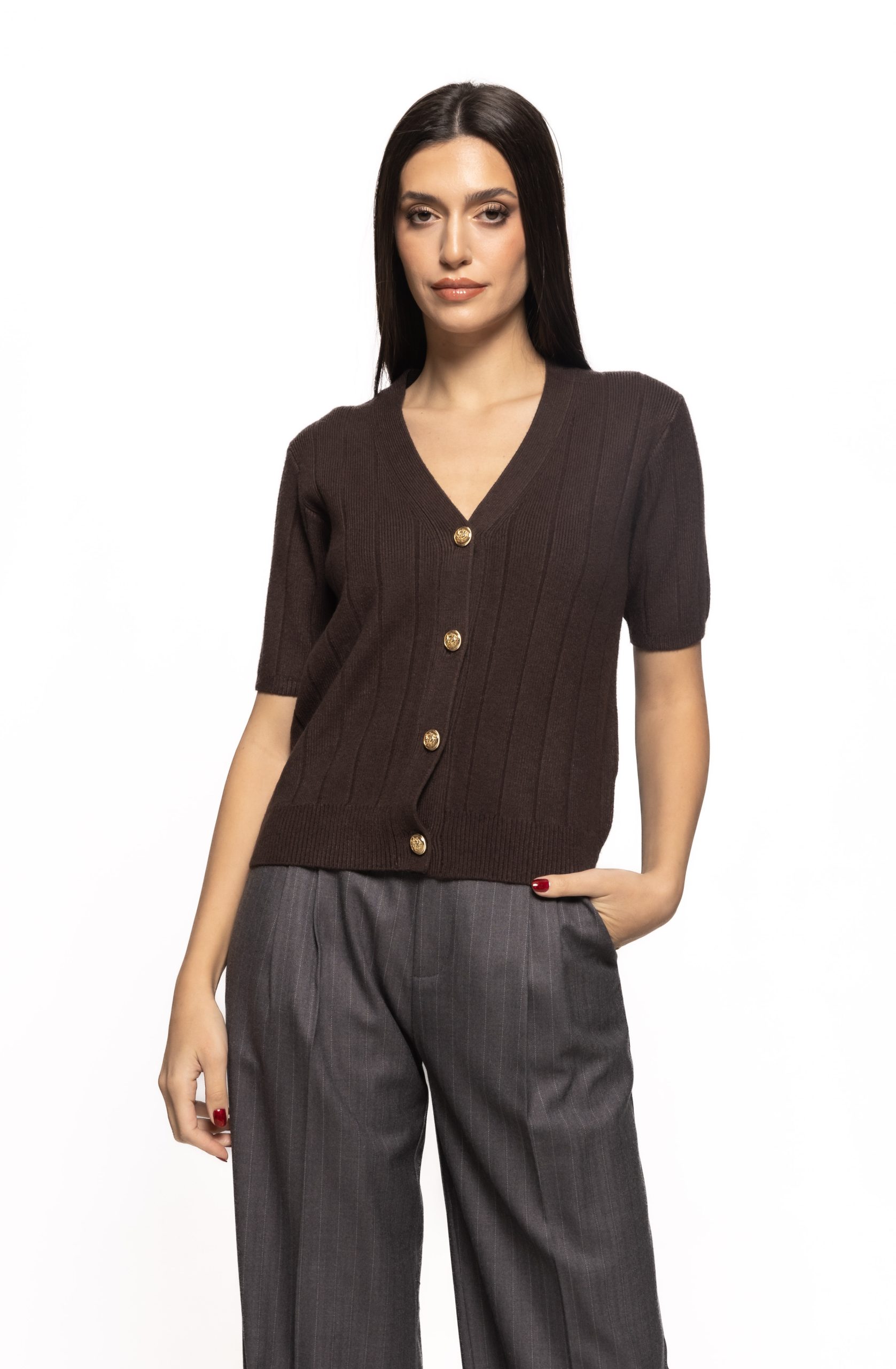 Pulover cu maneca scurta si nasturi Ivona - ETIC