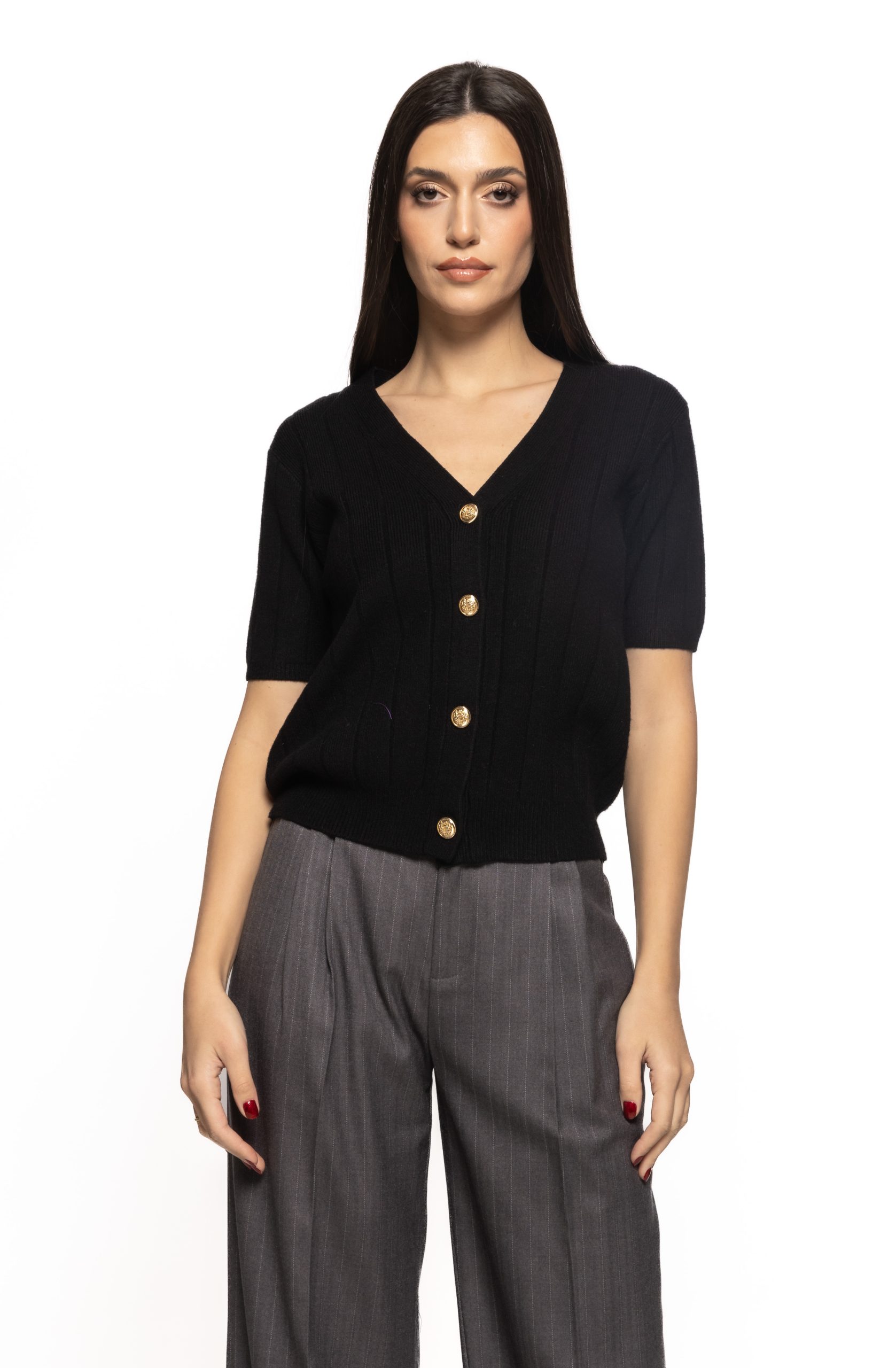 Pulover cu maneca scurta si nasturi Ivona - ETIC